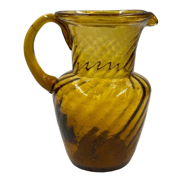 Dining | Vintage Hand Blown Amber Creamer Pitcher Swirls Small Golden ...
